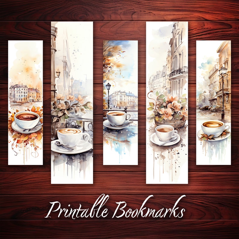 Coffee Bookmark Set of 10 Printable Watercolor Designs for Book Lovers ...