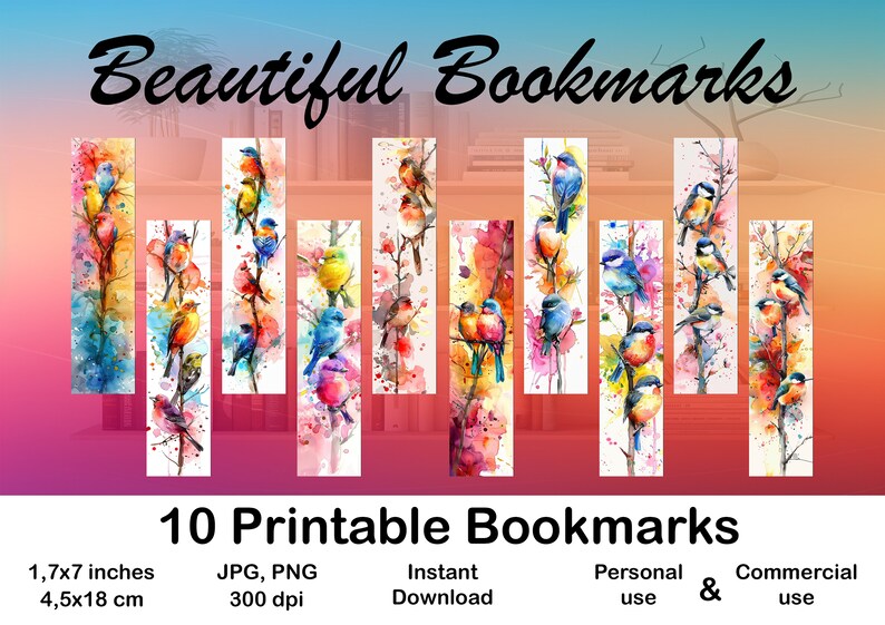 Artistic Watercolor Bird Printable Bookmark Set of 10 Elegant Reader ...