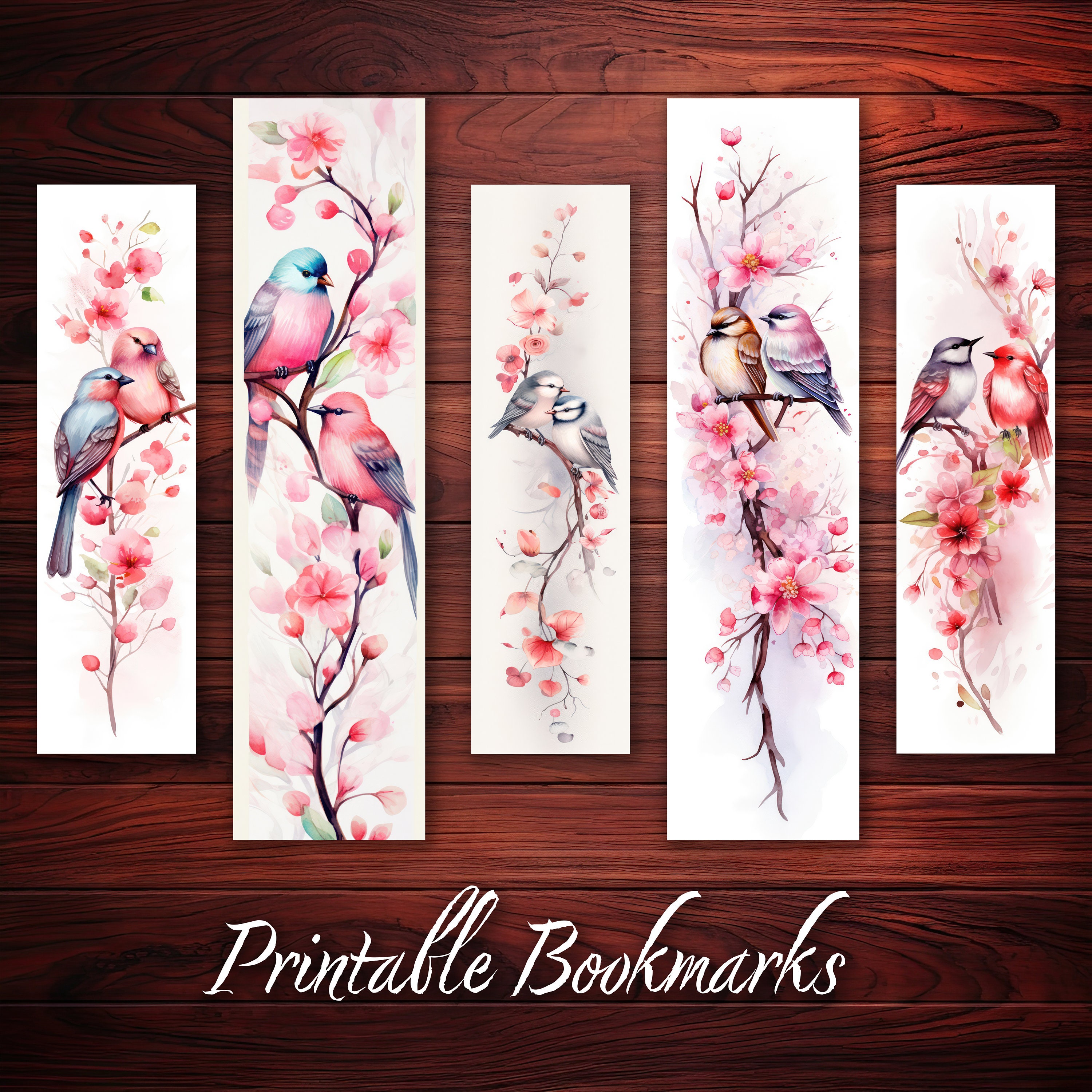 Spring Birds Watercolor Bookmarks Light Pink Set of 10 Printable Book ...