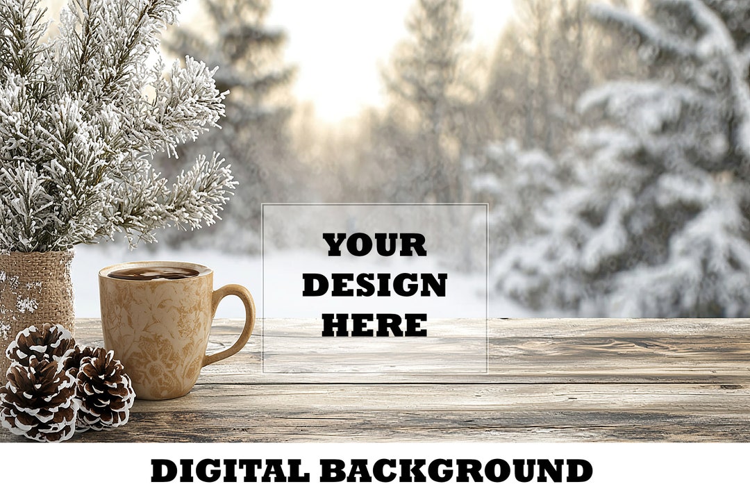 Wooden Table With Winter Theme Background Mockup Digital Download JPG ...