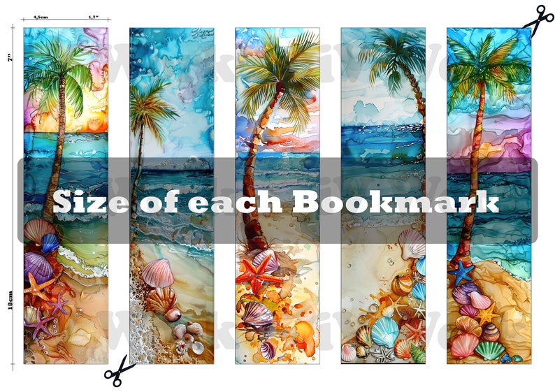 Summer Beach Printable Bookmark Set of 10 Palm and Sea Shells Bookmark ...