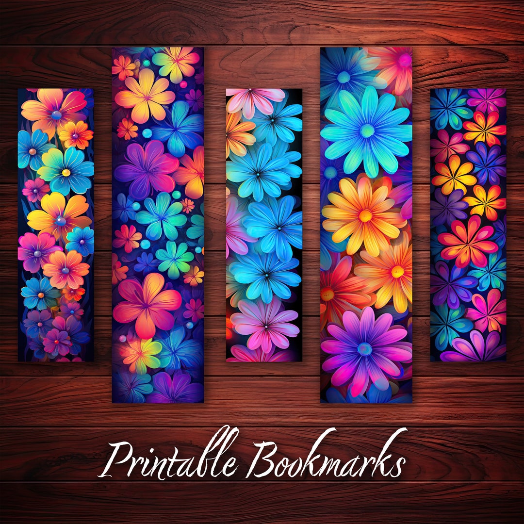 Neon Flower Bookmark Digital Retro Bookmark for Book Lovers Printable ...