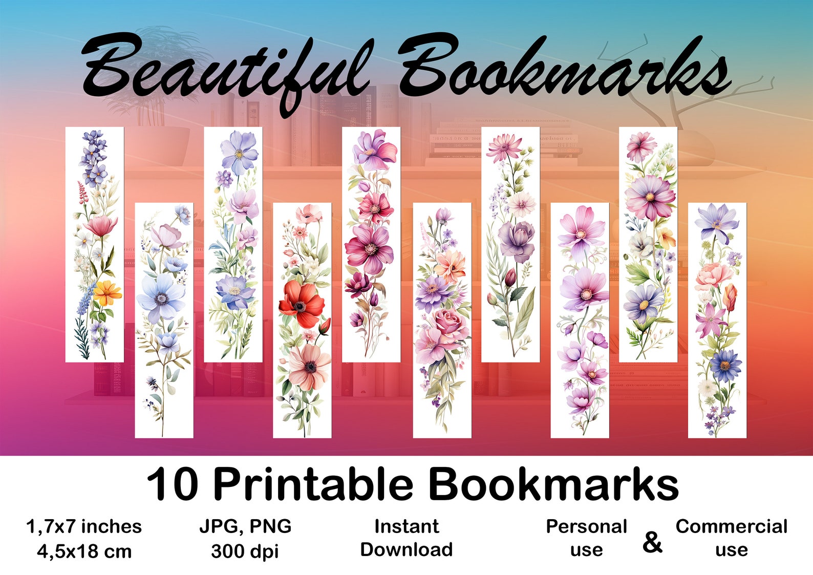 10 X Bookmarks Flower Minimalist Bookmark for Booklovers Printable ...