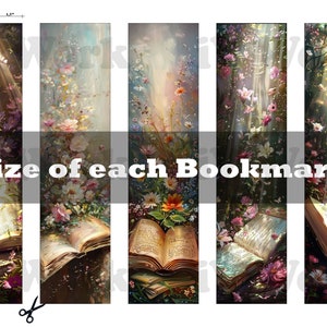 Bookmark Printable Set of 10 Open Book With Blooming Flowers Beautiful ...