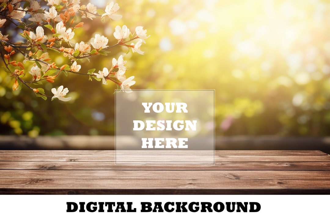 Spring Flower Wooden Table Mockup Product Backdrop Template Bokeh ...