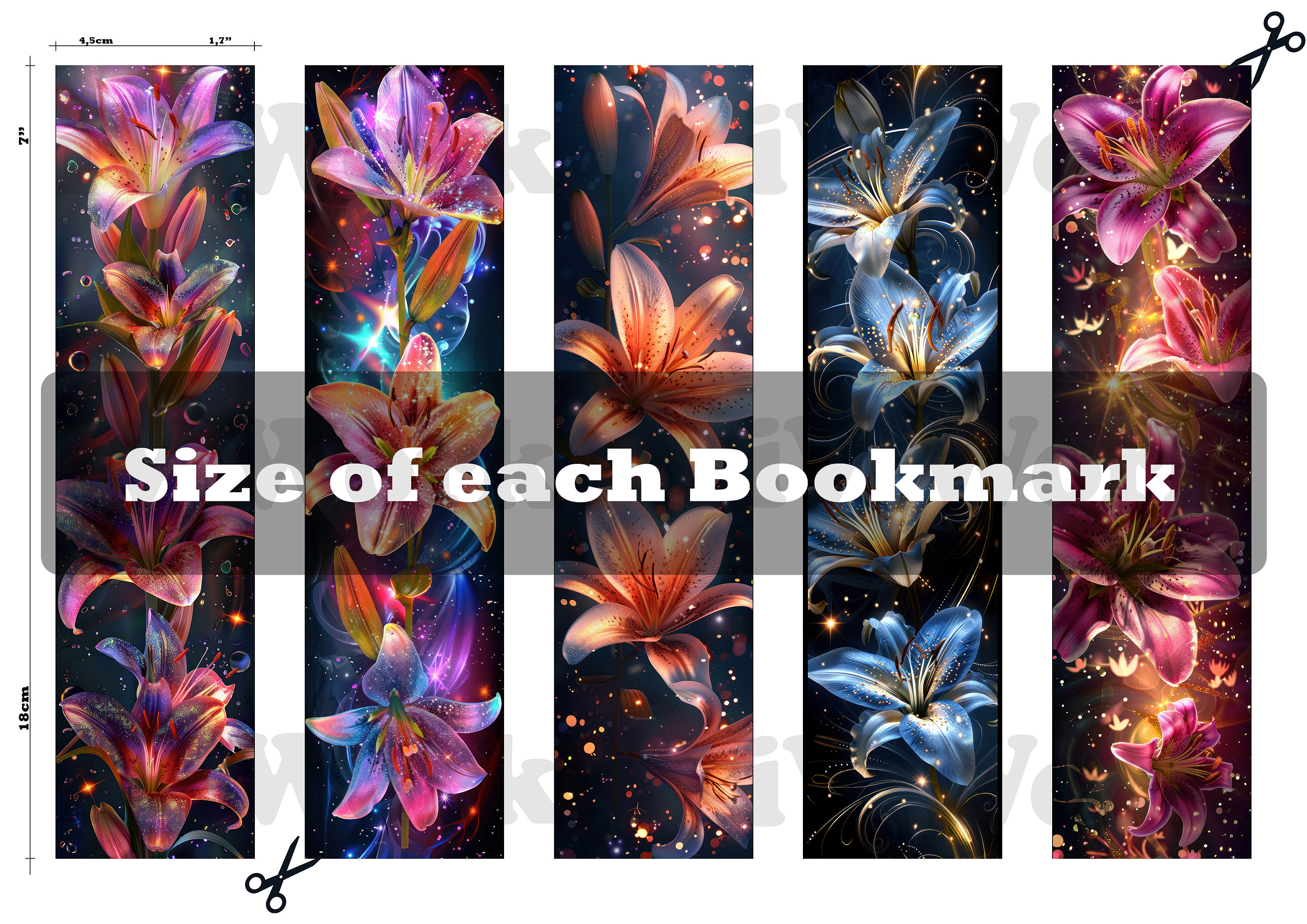 Lily Flower Bookmarks Set of 10 Printable Fantasy Colorful Design for ...