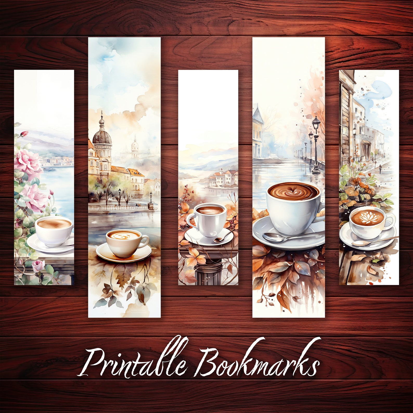 Coffee Bookmark Set of 10 Printable Watercolor Designs for Book Lovers ...