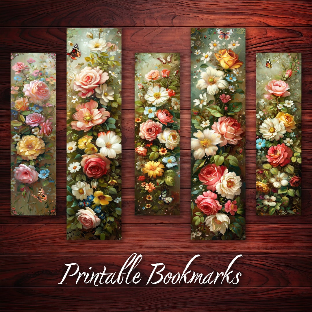 Vintage Floral Bookmarks Set of 10 Printable Bookmark for Book Lover or ...