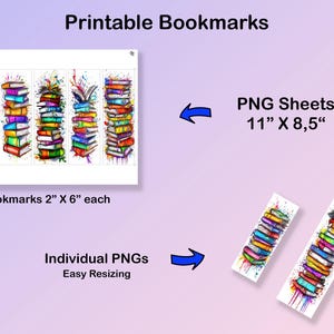 Watercolor Colorful Book Stack Bookmarks Set Printable Decorative ...