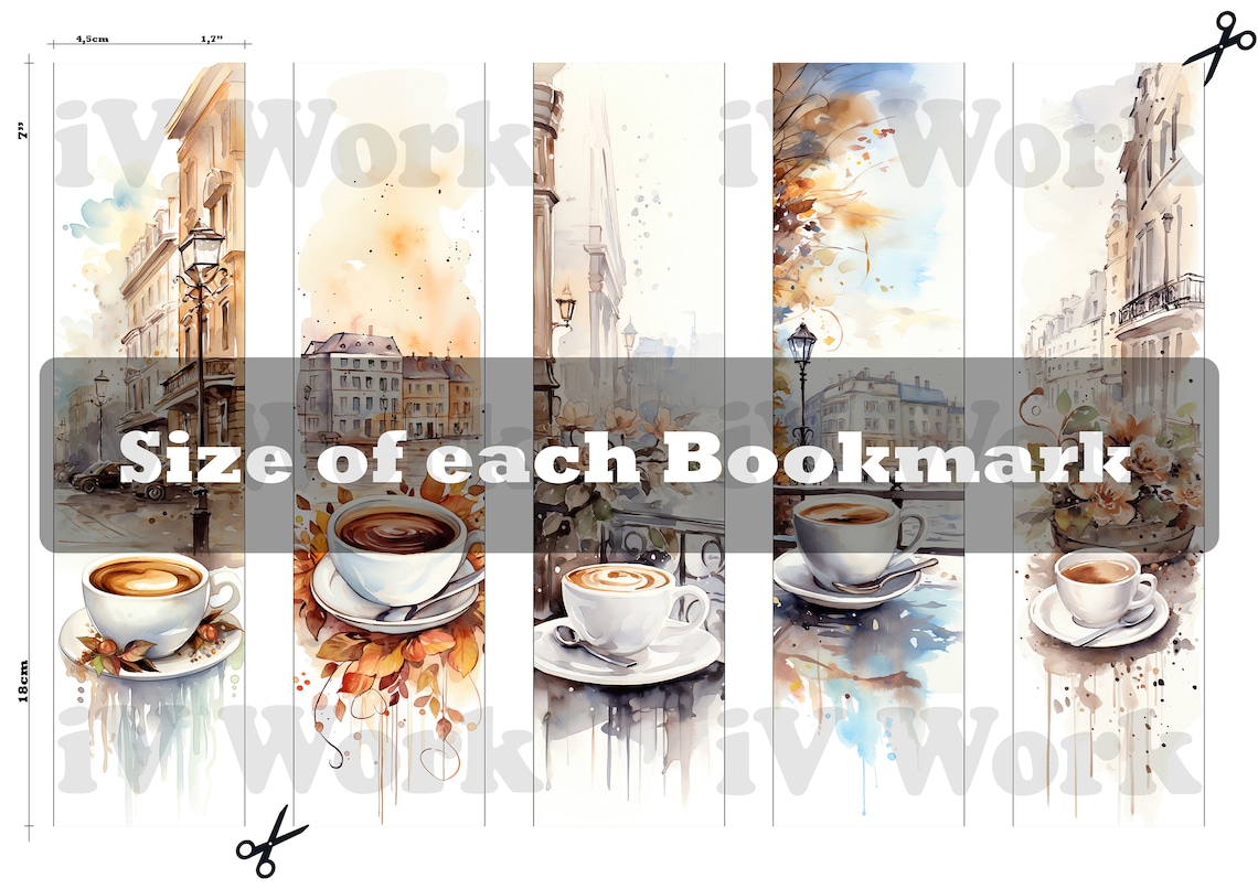 Coffee Bookmark Set of 10 Printable Watercolor Designs for Book Lovers ...