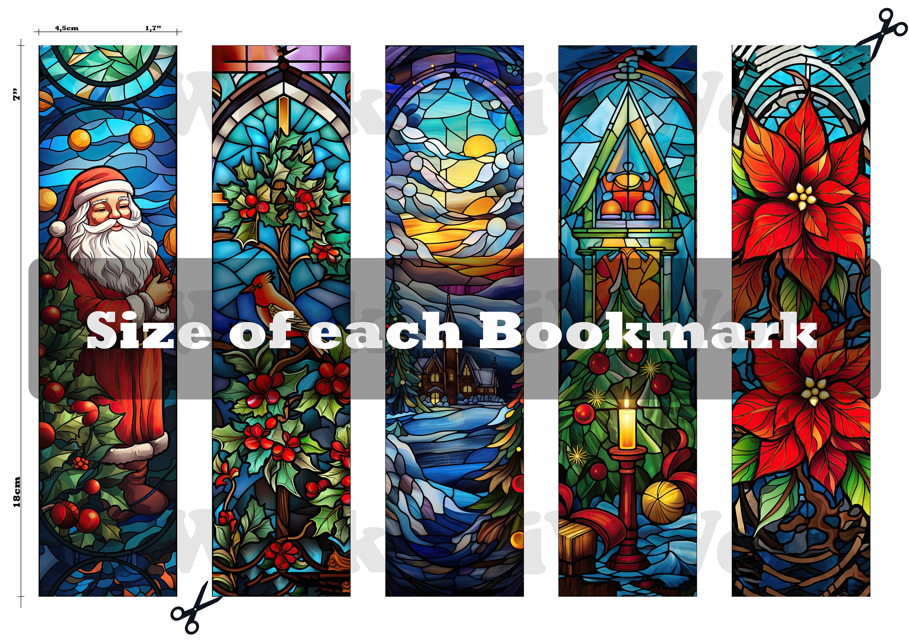 Stained Glass Bookmark Printable Christmas Bookmark for Book Lover ...