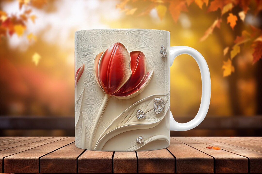 3D Tulips Mug Wrap Sublimation Design 11oz & 15oz Template PNG Instant ...