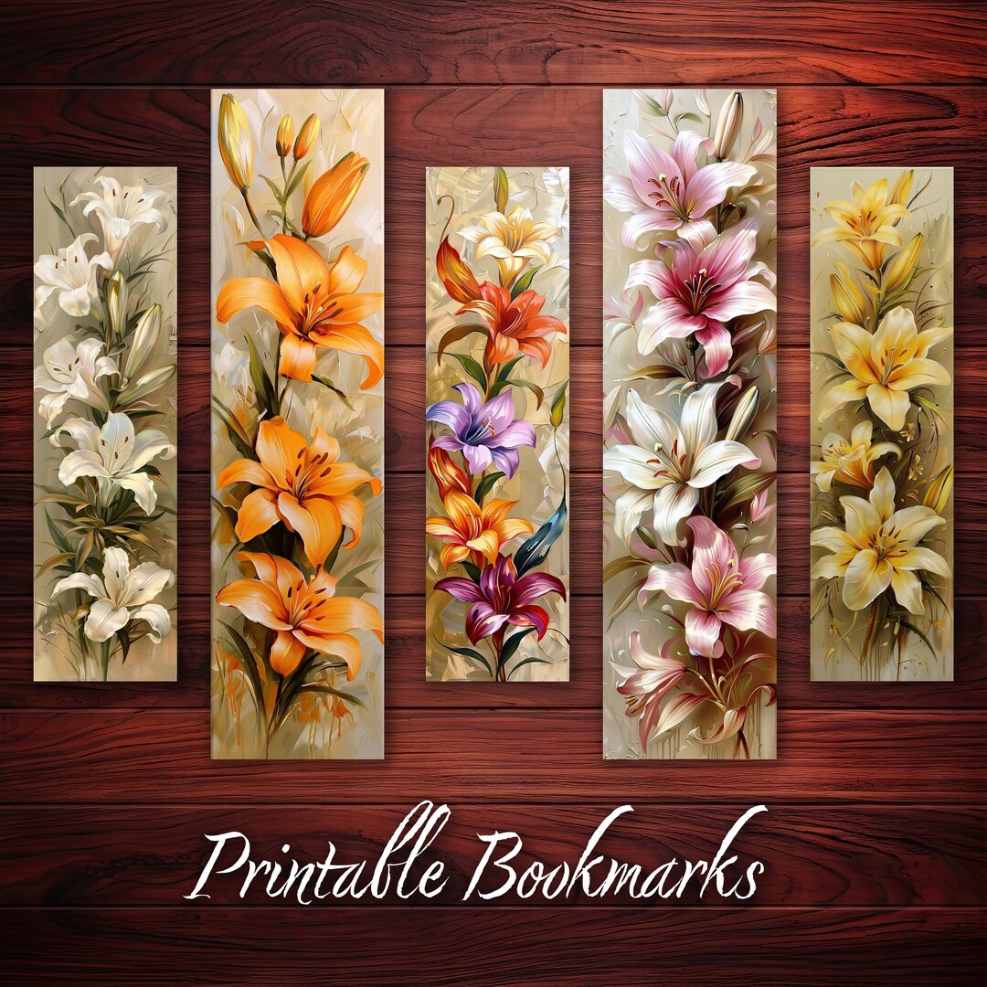 Beautiful Lilies Printable Bookmarks Set of 10 Book Lover Gift DIY Book ...