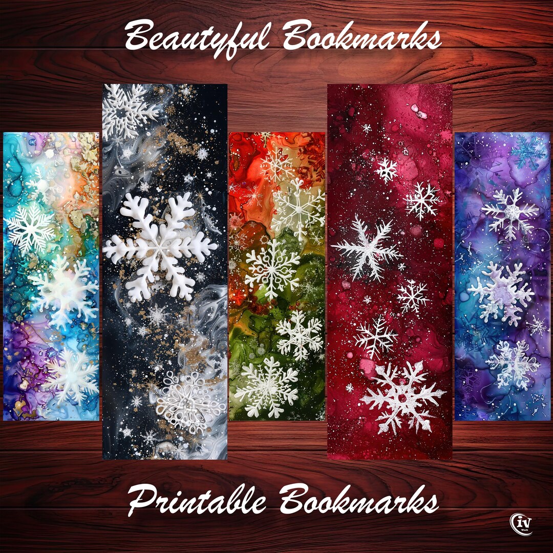 Bookmarks Printable Set of 10 Winter Snowflake Bookmark on Colorful ...