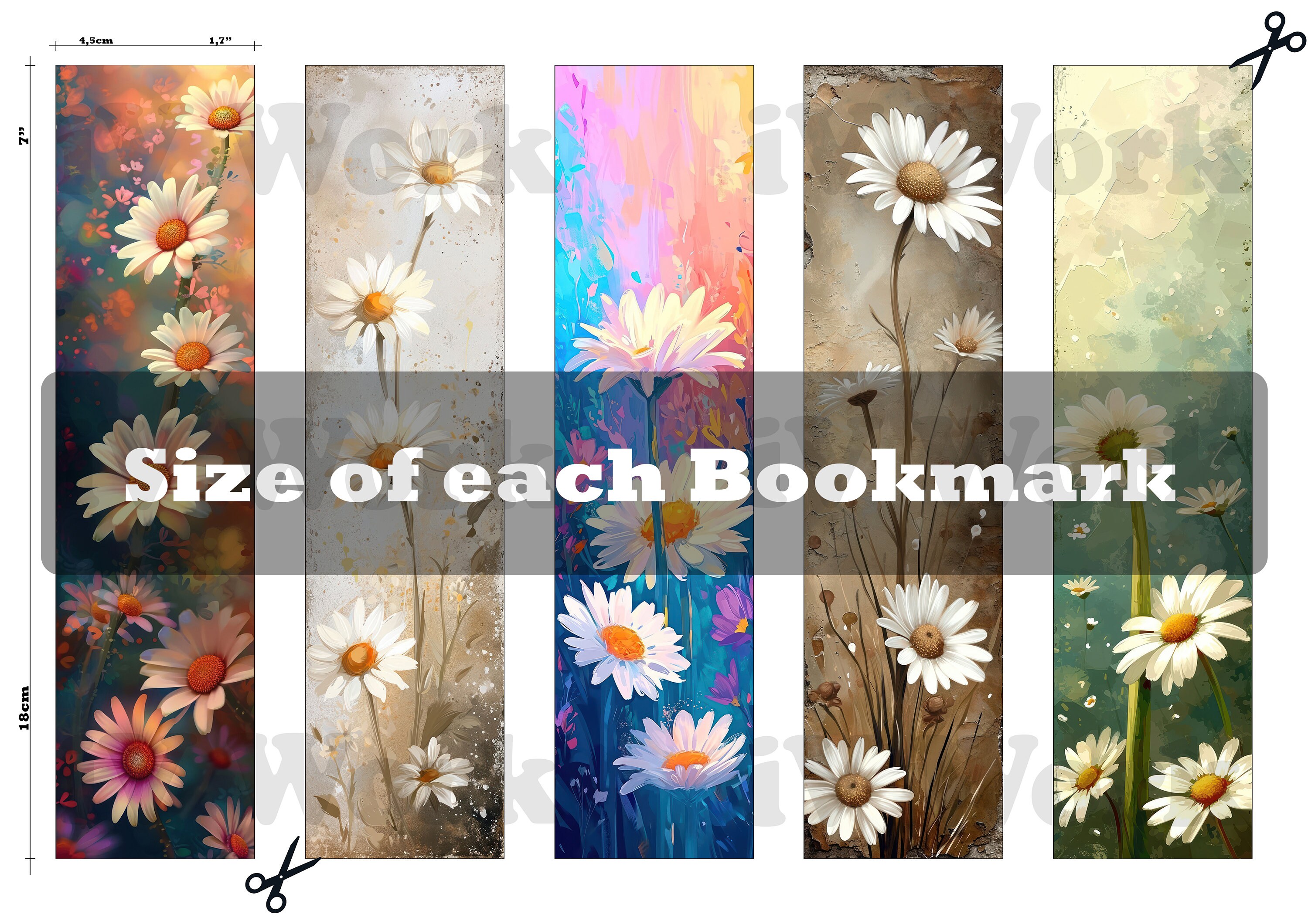 Shabby Chic Daisy Bookmarks Set Printable Flower Set of 10 Book Lover ...