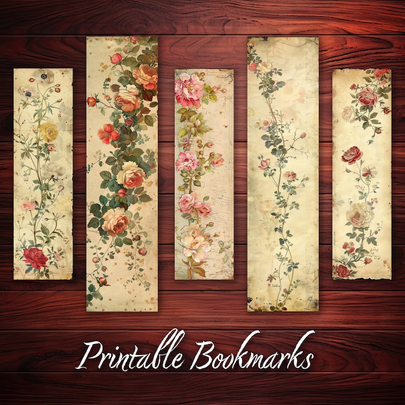 Vintage Bookmark Printable Floral Design Set of 10 Bookmark in Shabby ...