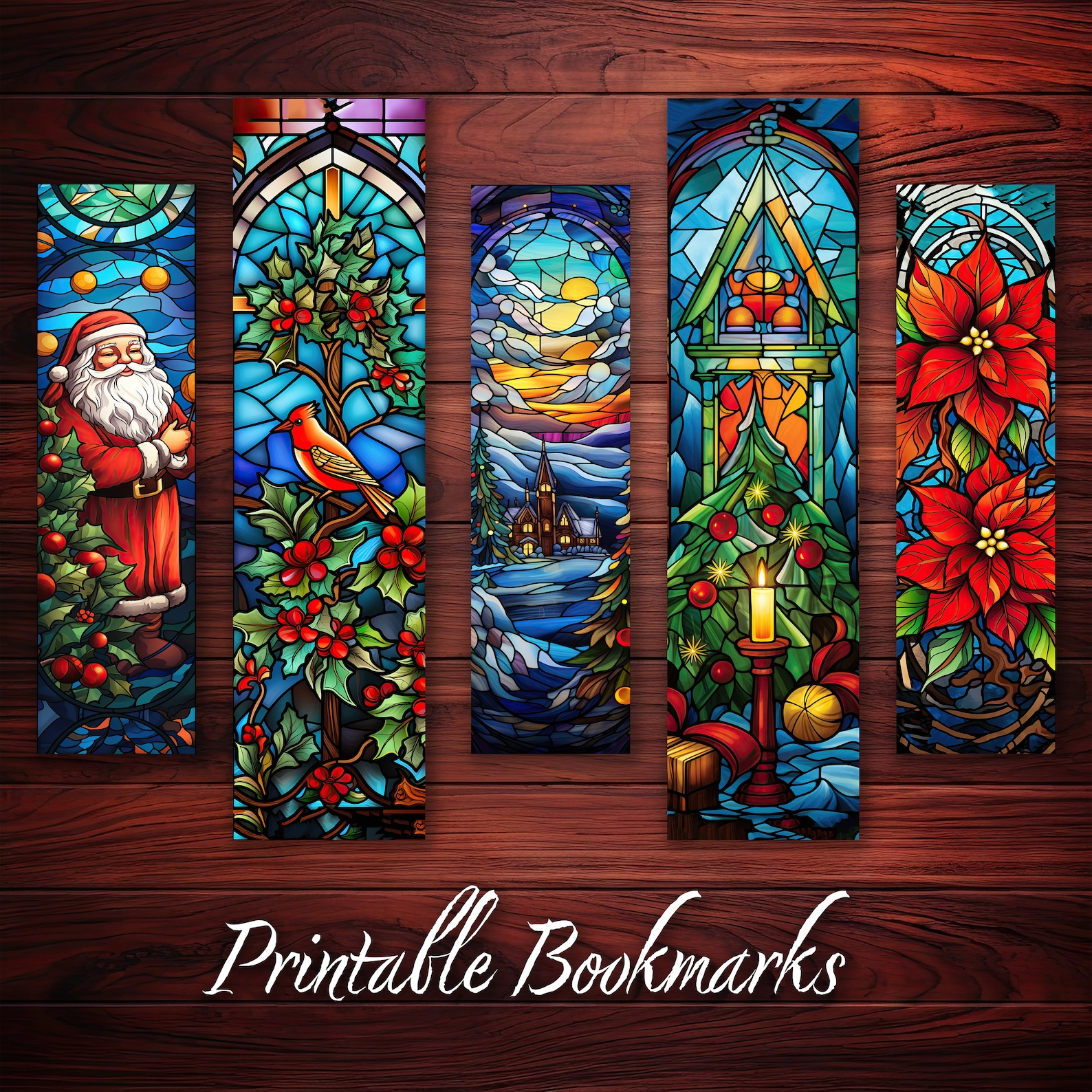 Stained Glass Bookmark Printable Christmas Bookmark for Book Lover ...