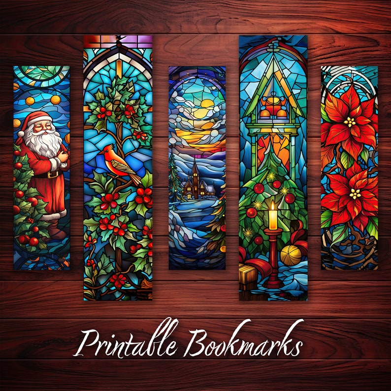Stained Glass Bookmark Printable Christmas Bookmark for Book Lover ...