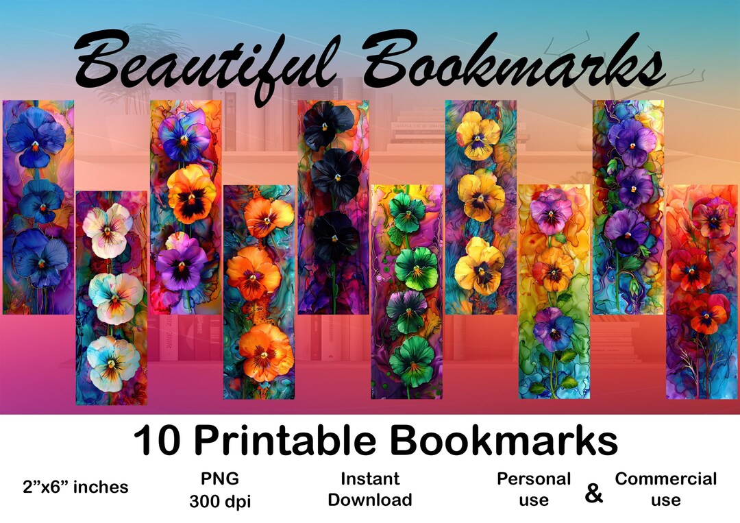 Pansy Bookmarks Printable Set of 10 Bookmark in Alcohol Ink Style Pansy ...