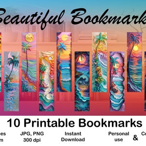 Summer Bookmark Seascape Palm Tree Set of 10 Instant Digital Download ...