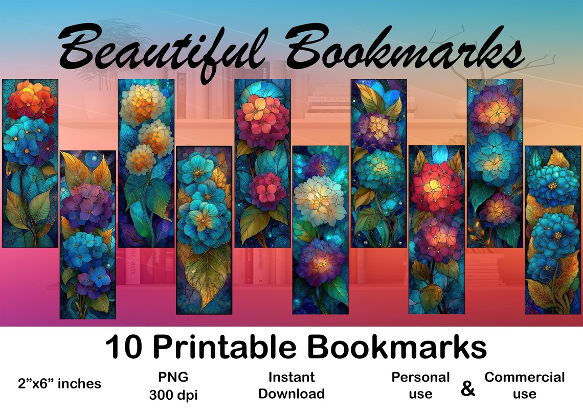 Beautiful Hydrangea Bookmark Set Printable Stained Glass Bookmark Gift ...