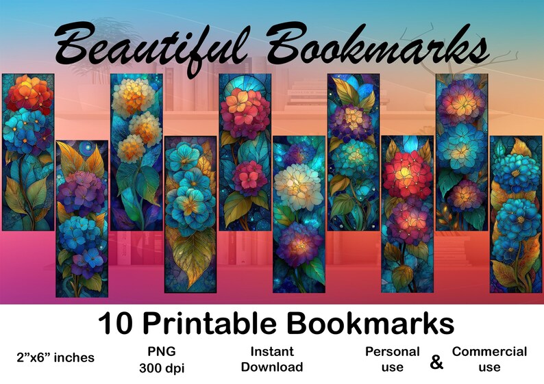 Beautiful Hydrangea Bookmark Set Printable Stained Glass Bookmark Gift ...