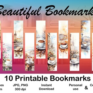 Coffee Bookmark Set of 10 Printable Watercolor Designs for Book Lovers ...