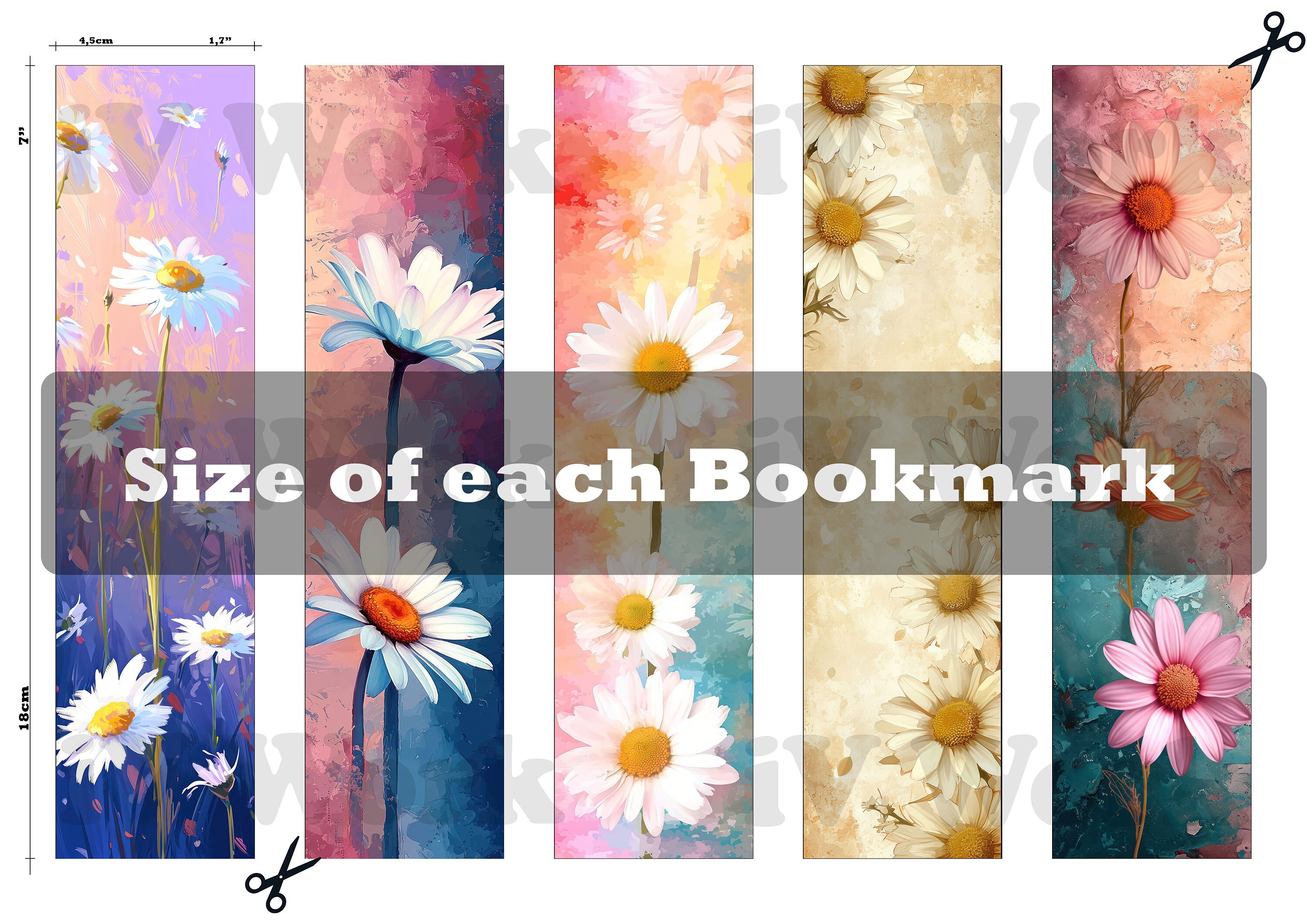 Shabby Chic Daisy Bookmarks Set Printable Flower Set of 10 Book Lover ...