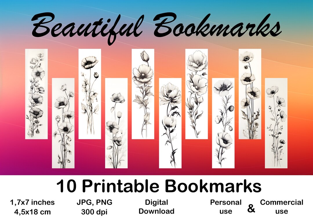 Flower Bookmark Printable Set of 10 Gift for Book Lovers or Reader ...