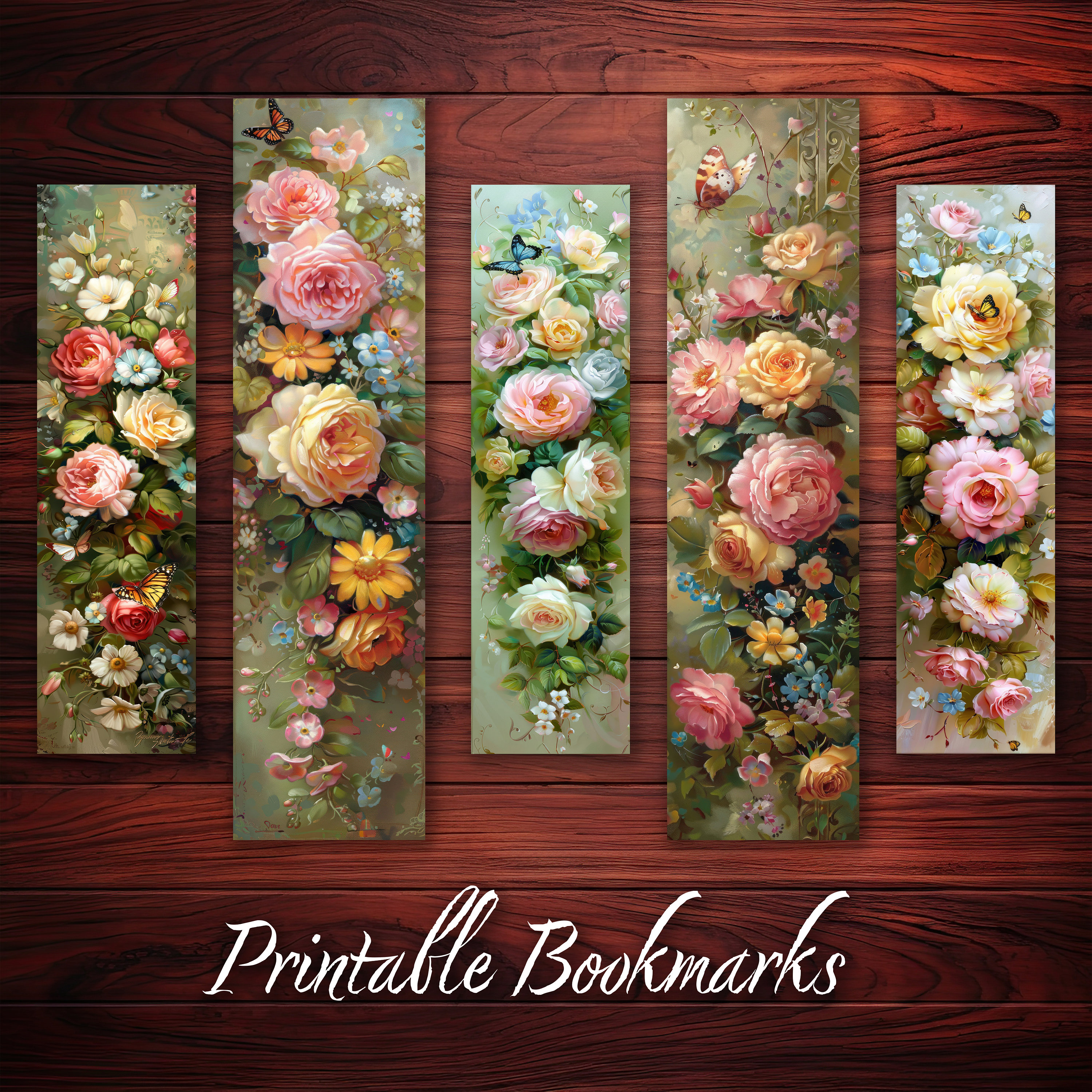 Vintage Floral Bookmarks Set of 10 Printable Bookmark for Book Lover or ...