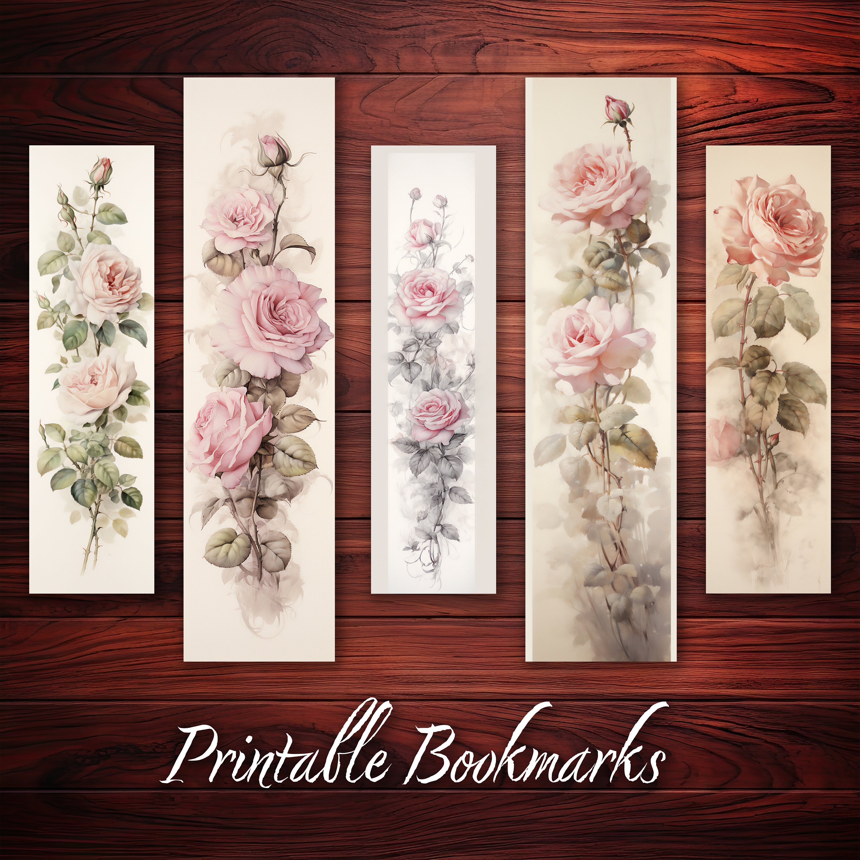 Vintage Rose Bookmark Printable for Book Lover Bookmark Set of 10 ...