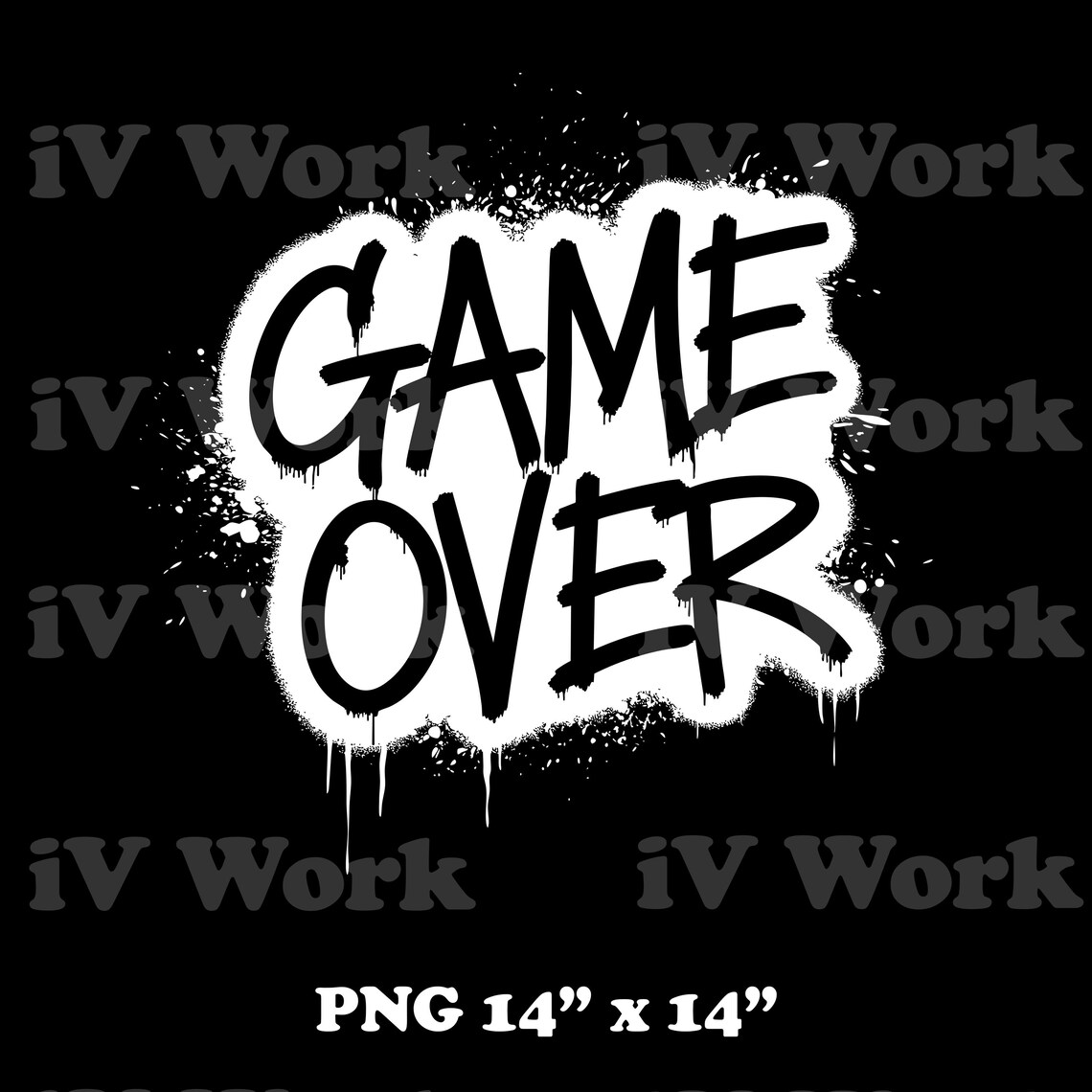 Game Over PNG T-shirt Text Design PNG Black and White Sublimation ...