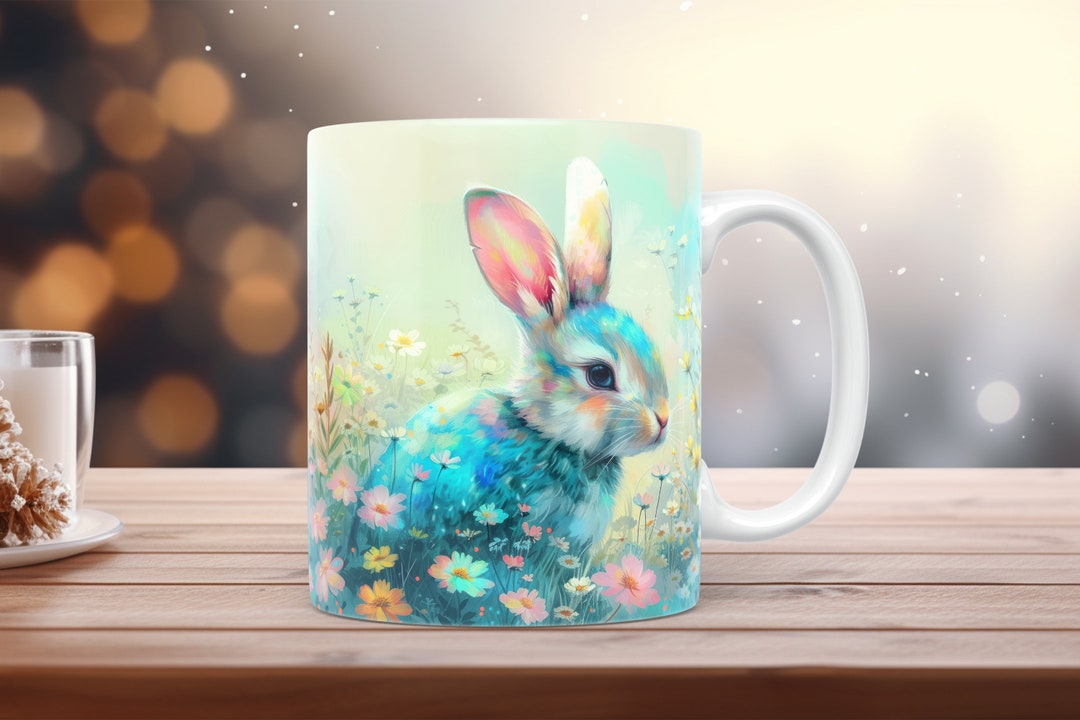 Rabbit Coffee Mug Wrap Spring Flower Watercolor Style 11oz 15oz PNG ...