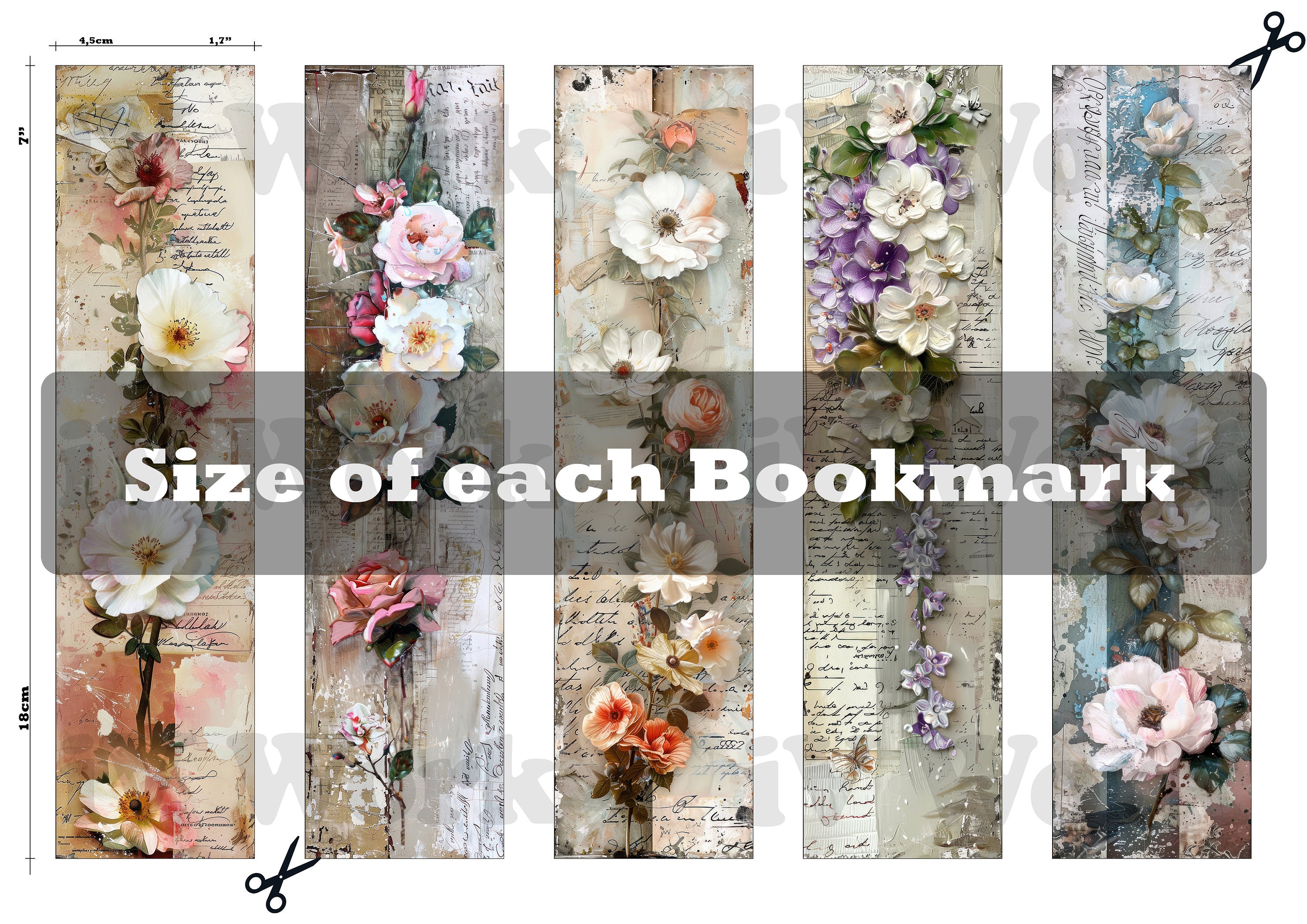 Vintage Flower Bookmark Set of 10 Printable Bookmark for Book Lover or ...