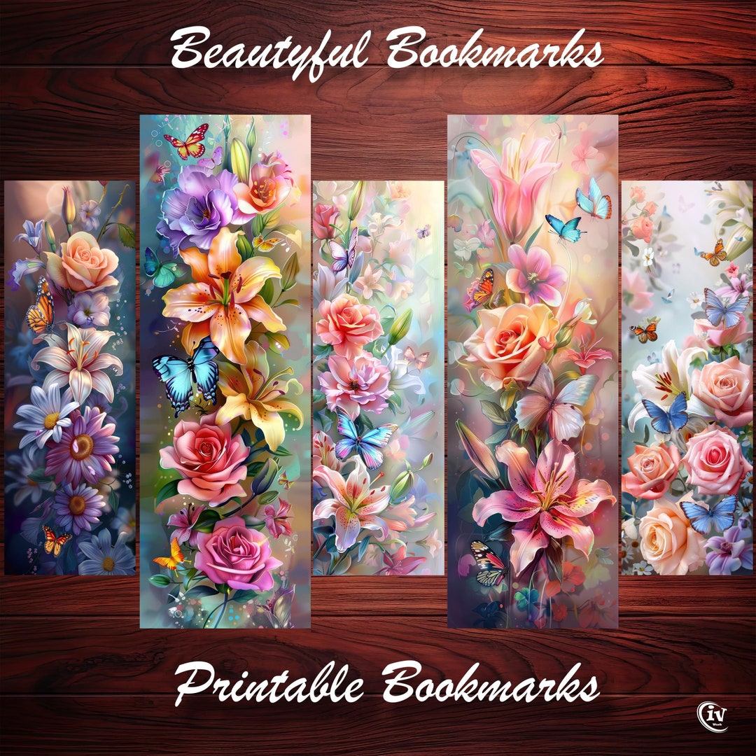 Floral and Butterfly Bookmark Set of 10 for Book Lover Printable ...