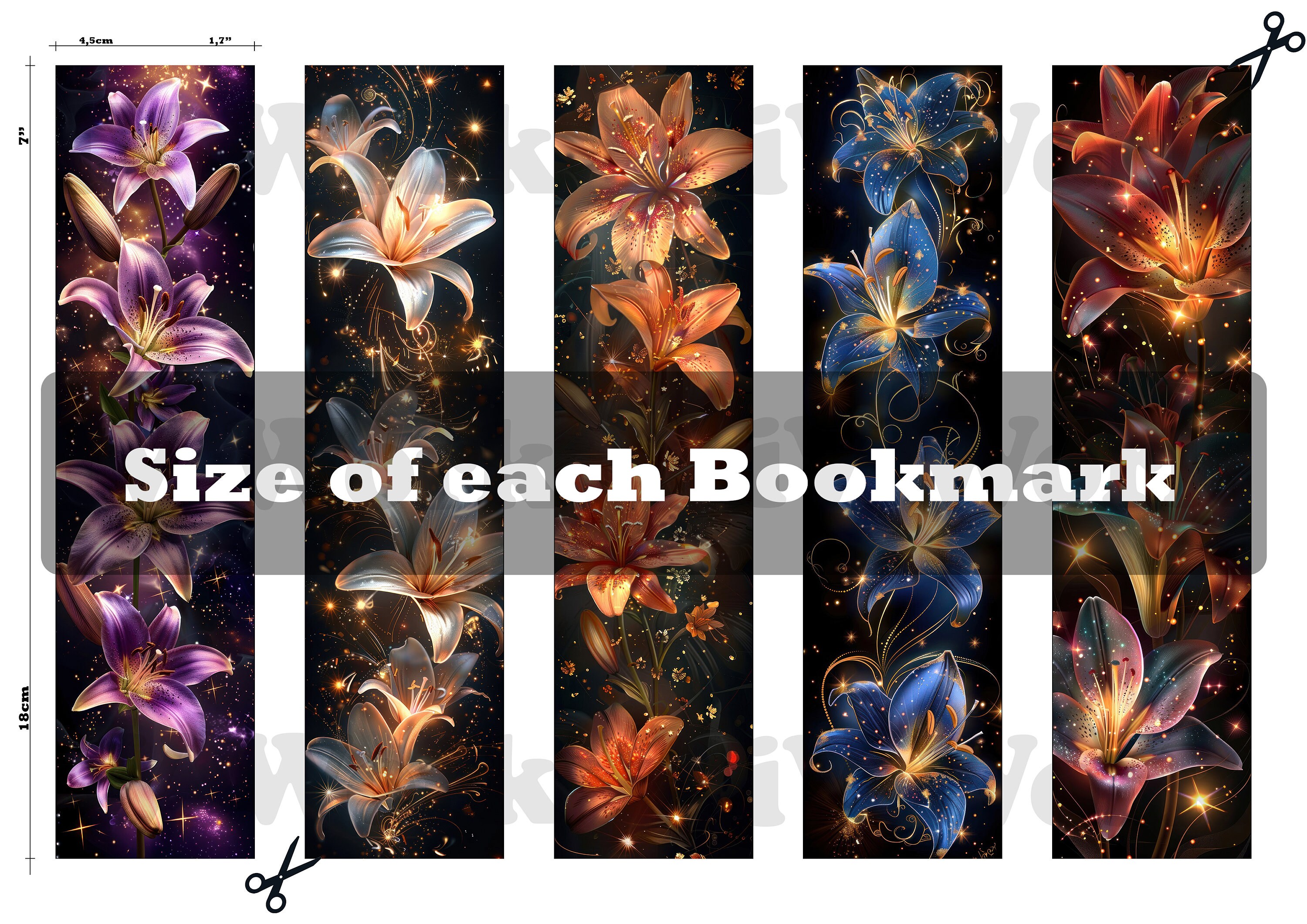 Lily Flower Bookmarks Set of 10 Printable Fantasy Colorful Design for ...