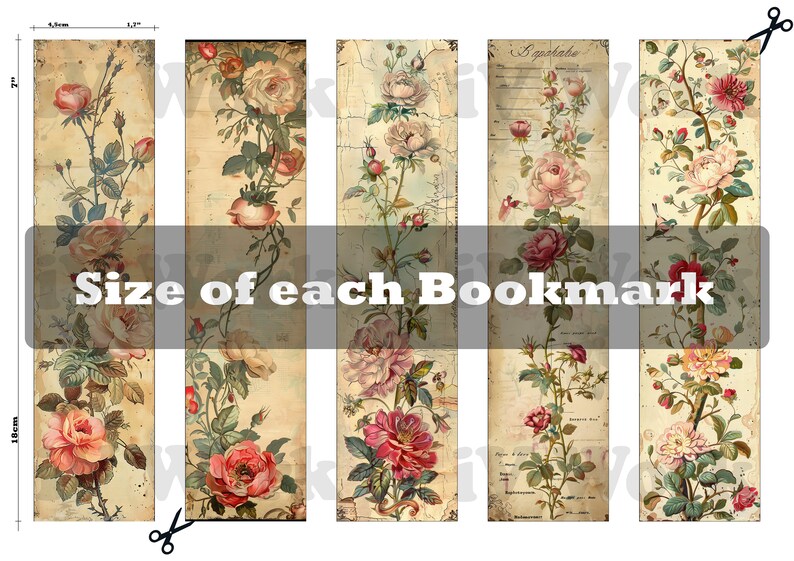 Vintage Bookmark Printable Floral Design Set of 10 Bookmark in Shabby ...