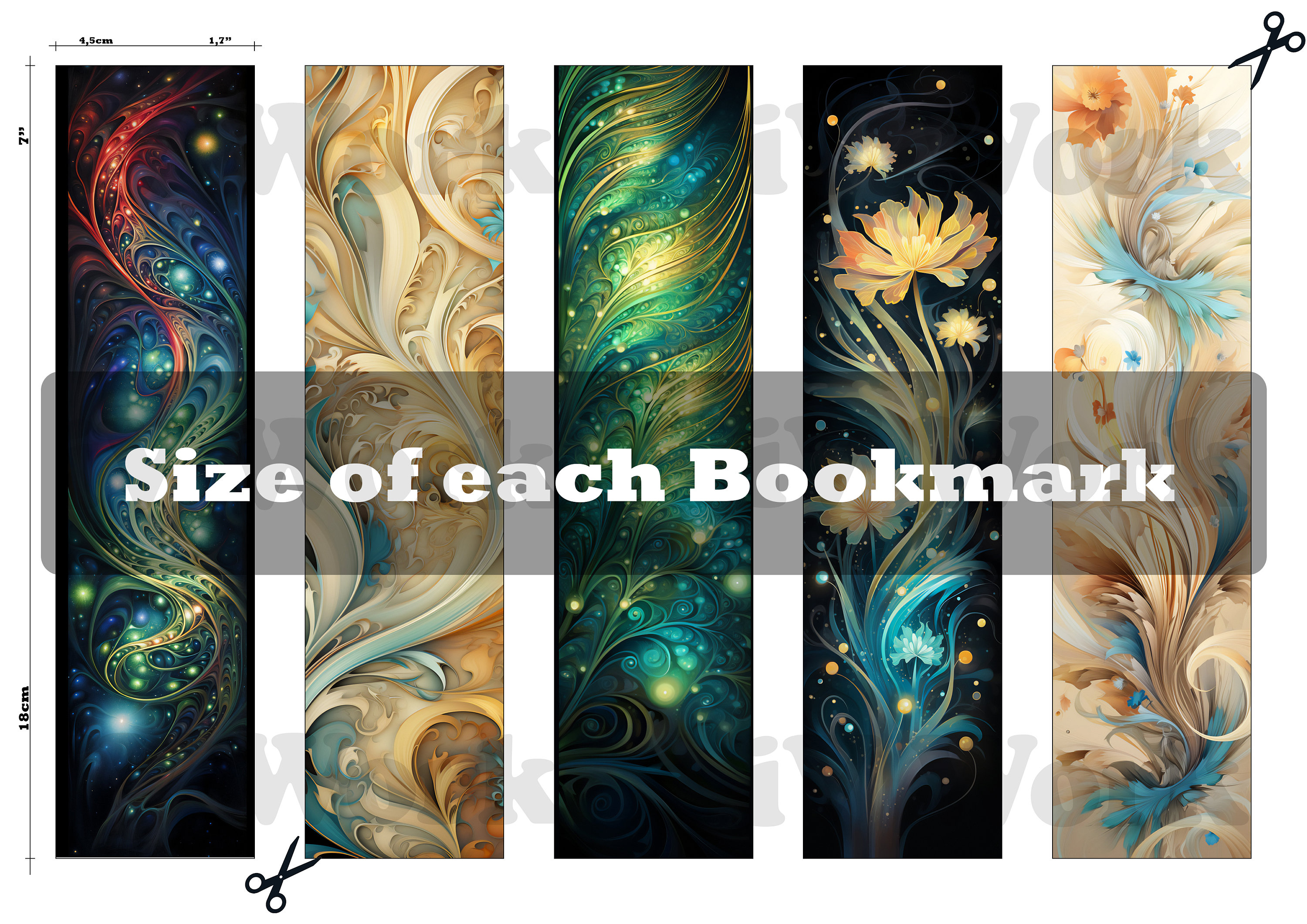 Bookmark Set of 10 Printable Bookmark Beautiful Abstract Bookmark ...