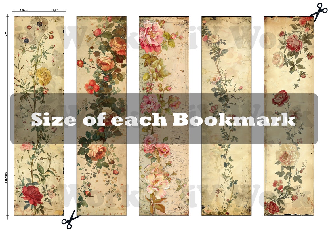 Vintage Bookmark Printable Floral Design Set of 10 Bookmark in Shabby ...
