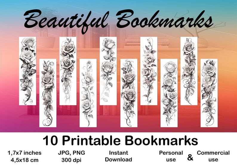 Bookmark Set of 10 Beautiful Bookmark Black and White Tattoo Roses ...