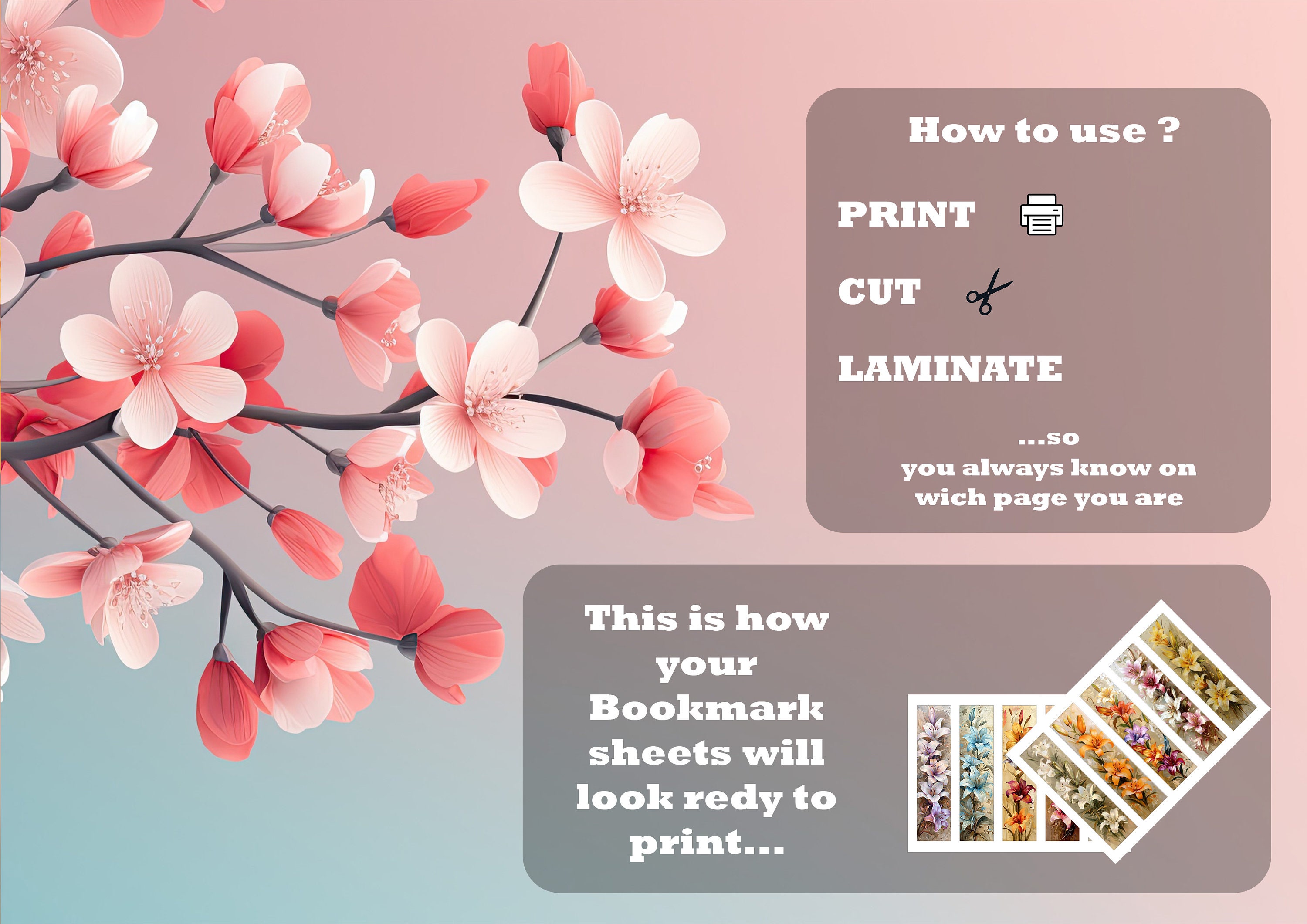 Beautiful Lilies Printable Bookmarks Set of 10 Book Lover Gift DIY Book ...
