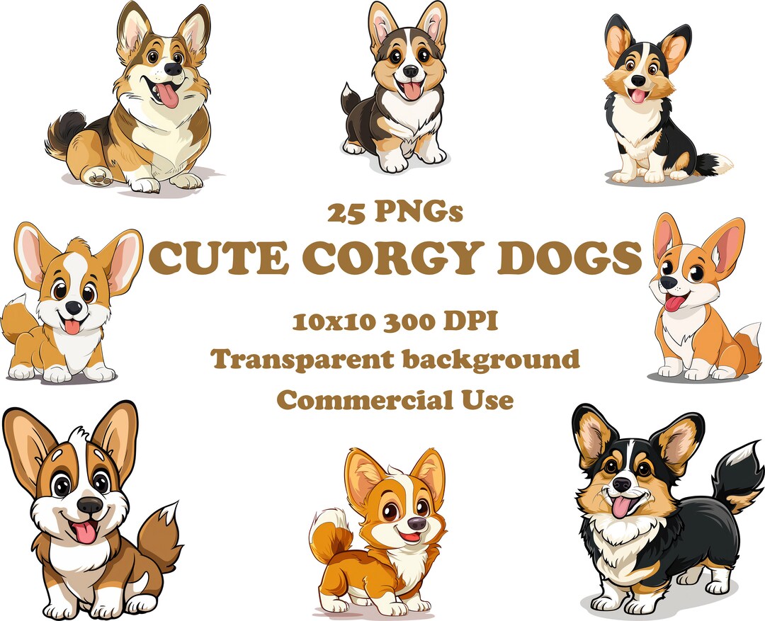 Corgi Clipart PNG Bundle Set of 25 Corgi Cute Cartoon Character ...