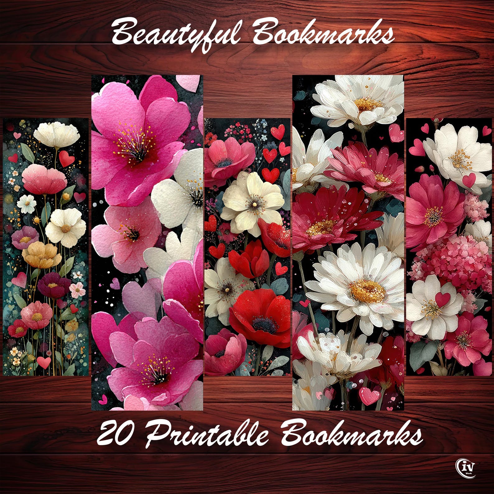 Watercolor Flower Bookmark Set of 20 Printable for Book Lover Gift DIY ...