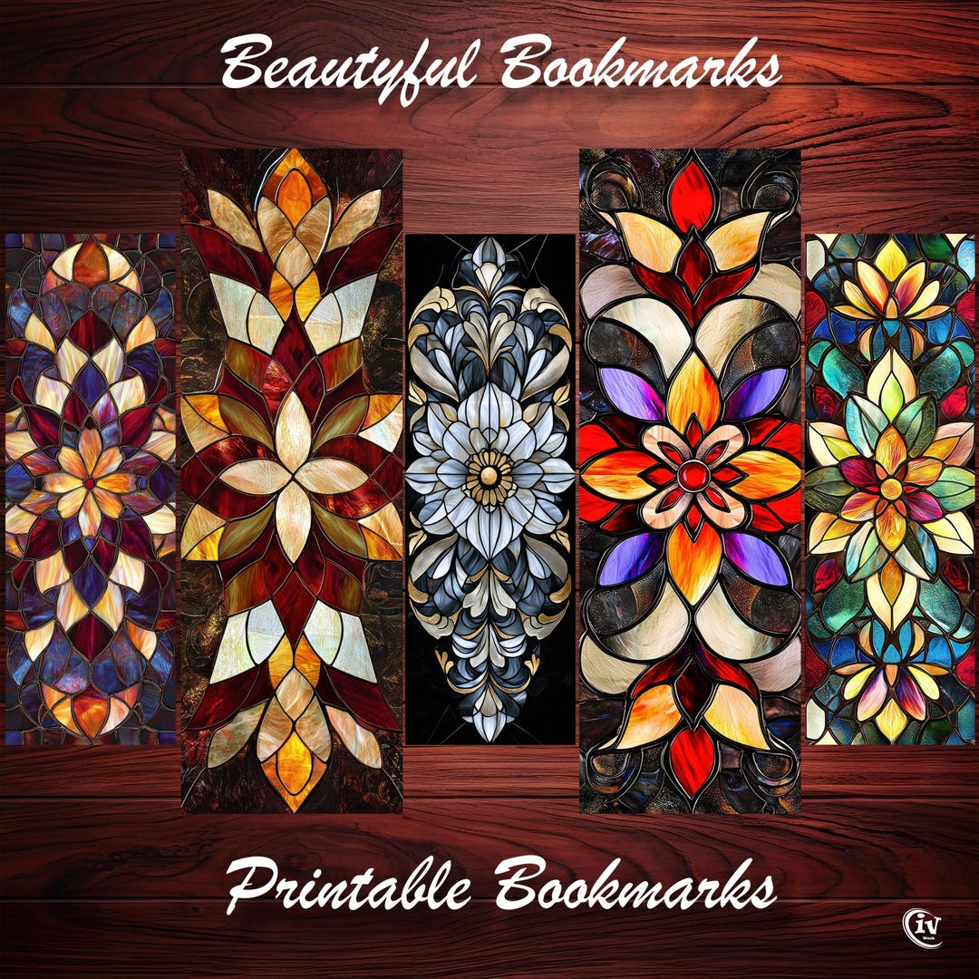 Stained Glass Printable Bookmarks Set for Book Lover Gift Idea ...