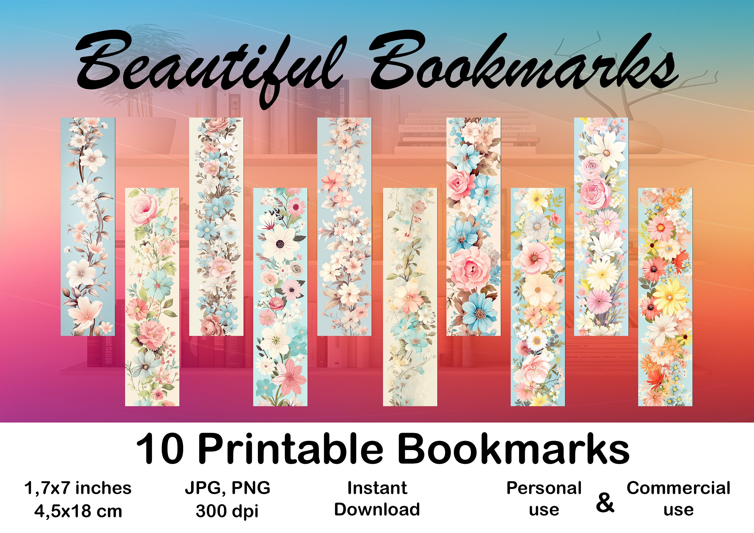 Spring Flower Bookmark Digital Vintage Bookmark for Book Lovers ...
