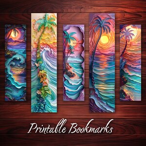 Summer Bookmark Seascape Palm Tree Set of 10 Instant Digital Download ...