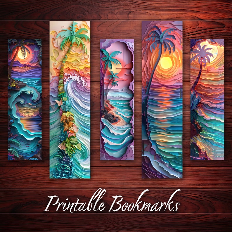 Summer Bookmark Seascape Palm Tree Set of 10 Instant Digital Download ...
