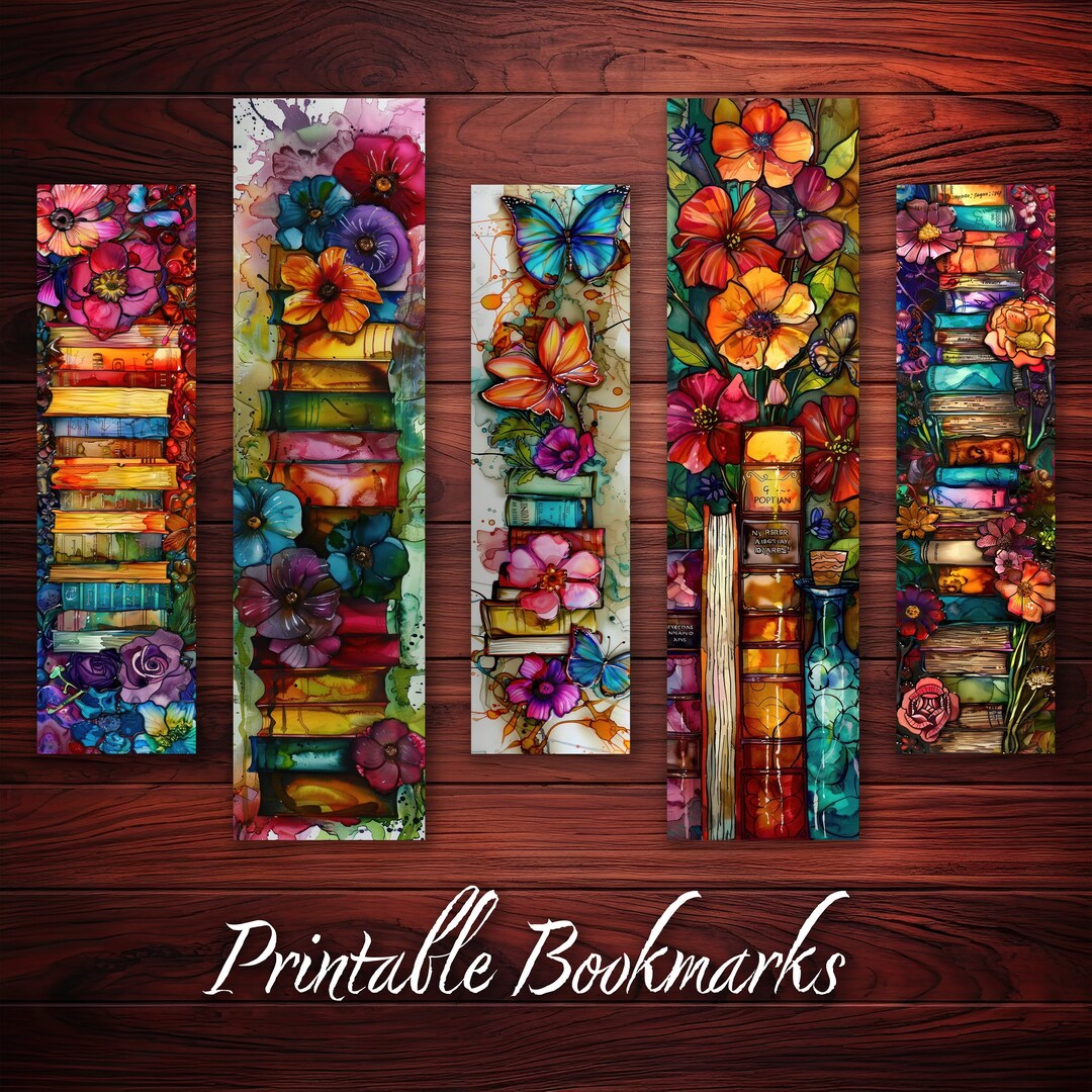 Books and Colorful Flowers Bookmarks Alcohol Ink Art Set of 10 ...
