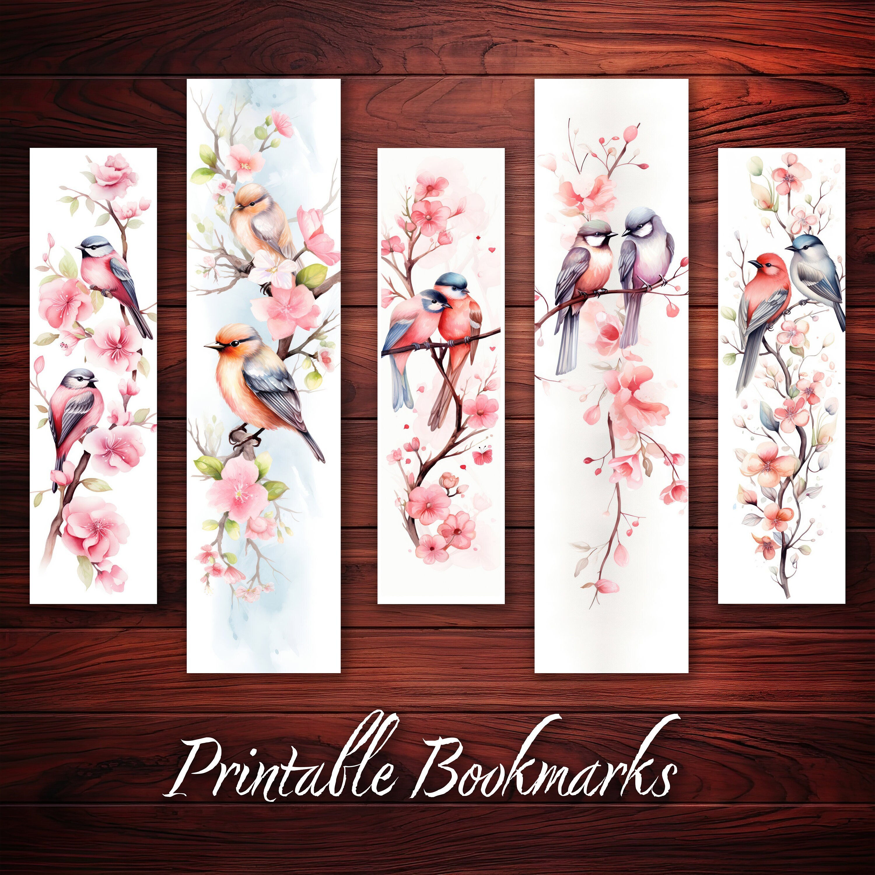 Spring Birds Watercolor Bookmarks Light Pink Set of 10 Printable Book ...