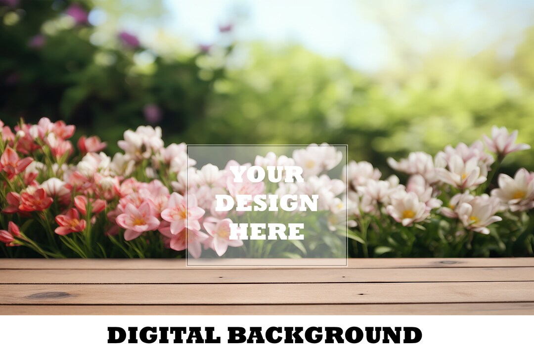 Spring Flower Wooden Table Mockup Product Backdrop Template Bokeh ...